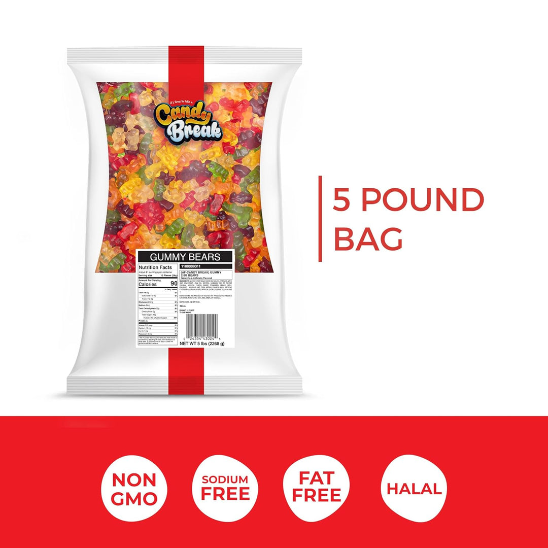 Candy Break 6 Flavor Gummy Bear Bulk Gummy Candy, 5 lbs Bag, Fruity ...
