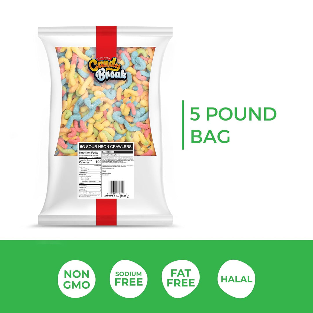 Candy Break Sour Neon Crawlers Bulk Gummy Candy, 5 lbs Bag, Sour & Swe ...
