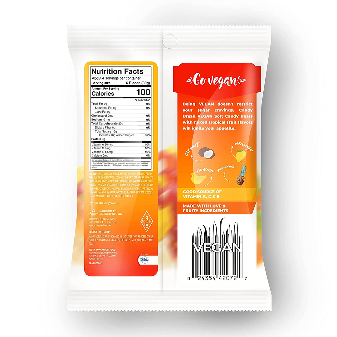 Candy Break Tropical Flavored Vegan Soft Candy - 4 Oz Bags (Pack of 12 ...